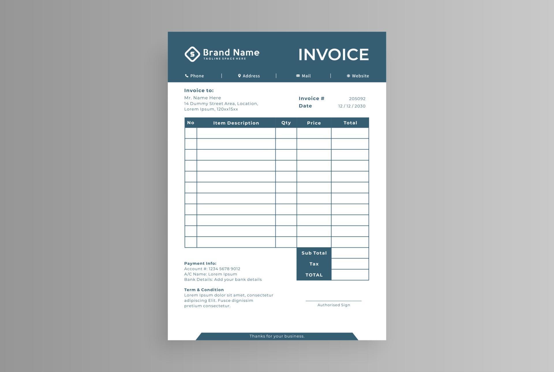 Business invoice with header 2972008 Vector Art at Vecteezy