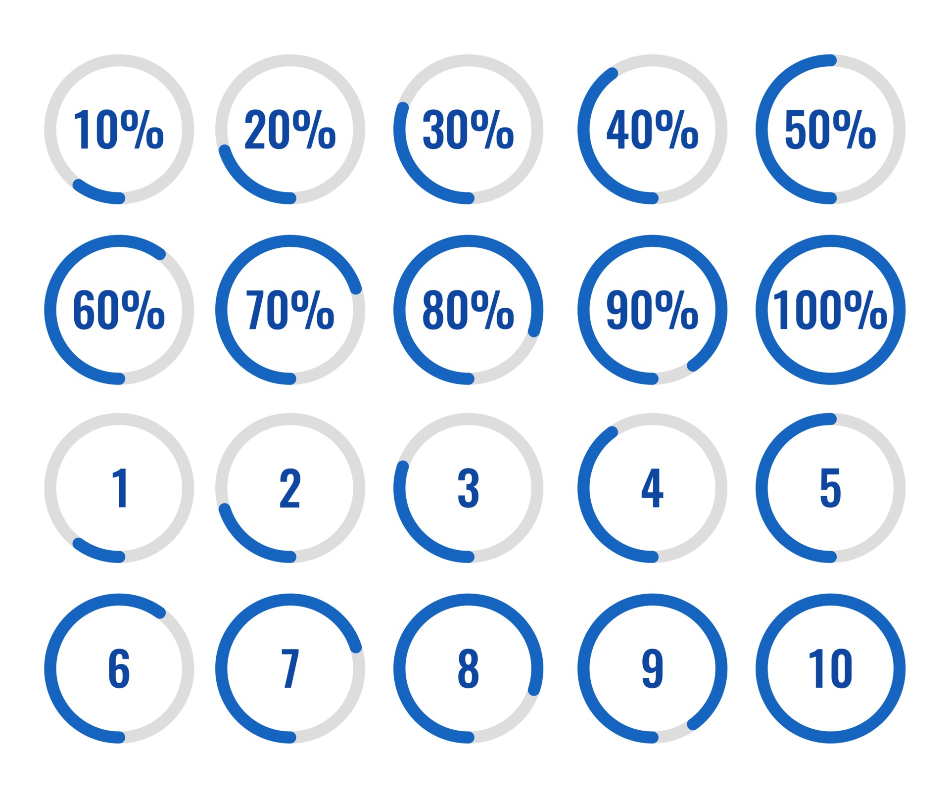 Set Of Circle Percentage And Countdown Diagram 10 100 Percent 1 10