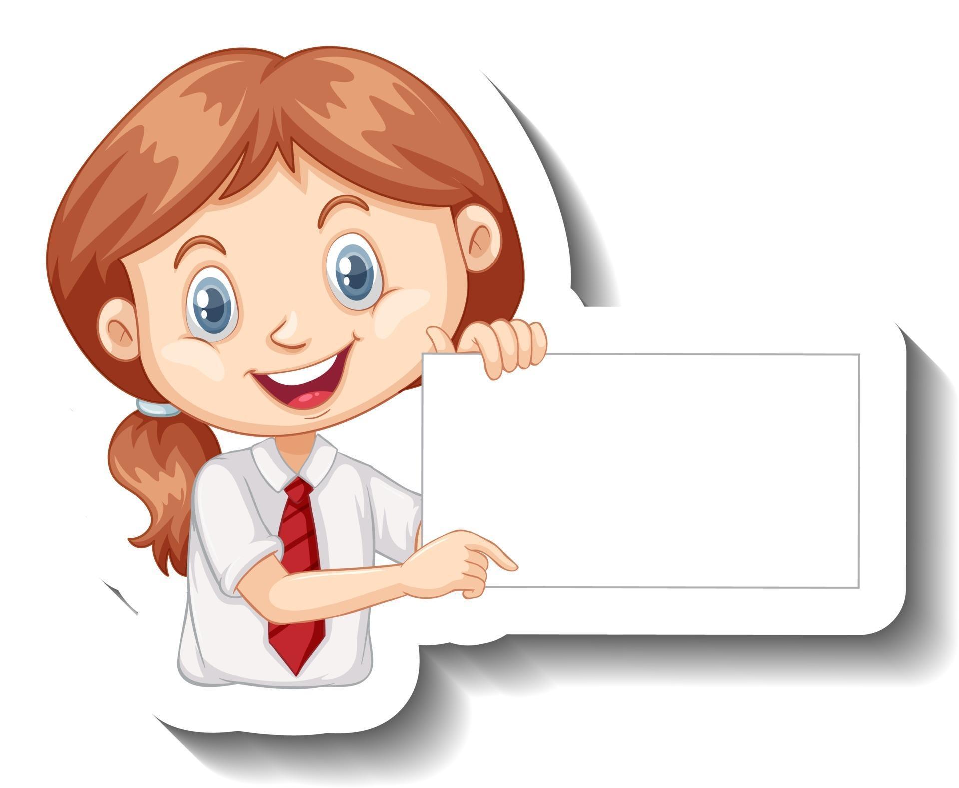 Student girl holding empty board cartoon sticker 2978596 Vector Art at ...