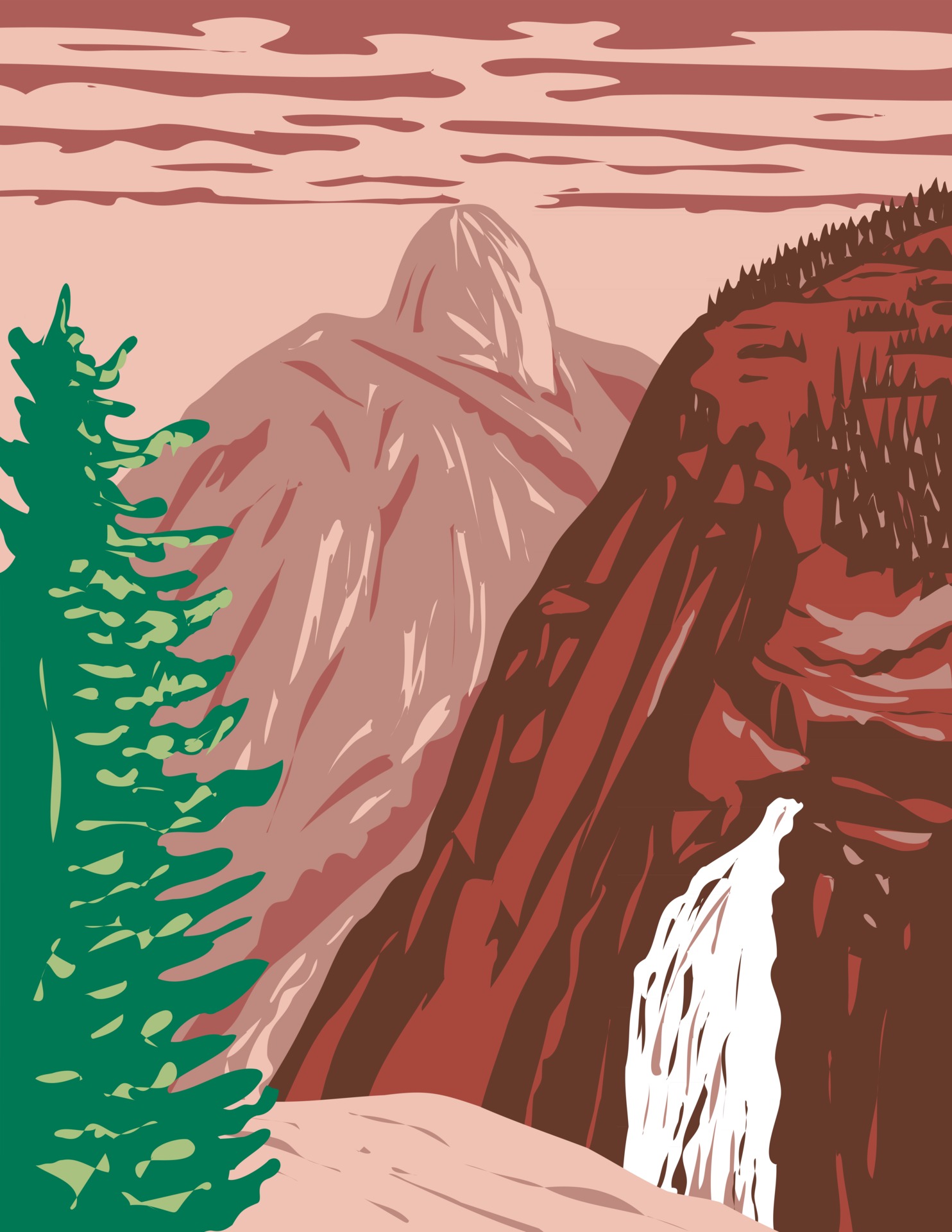 Illilouette Falls Yosemite National Park California Usa Wpa Poster Art