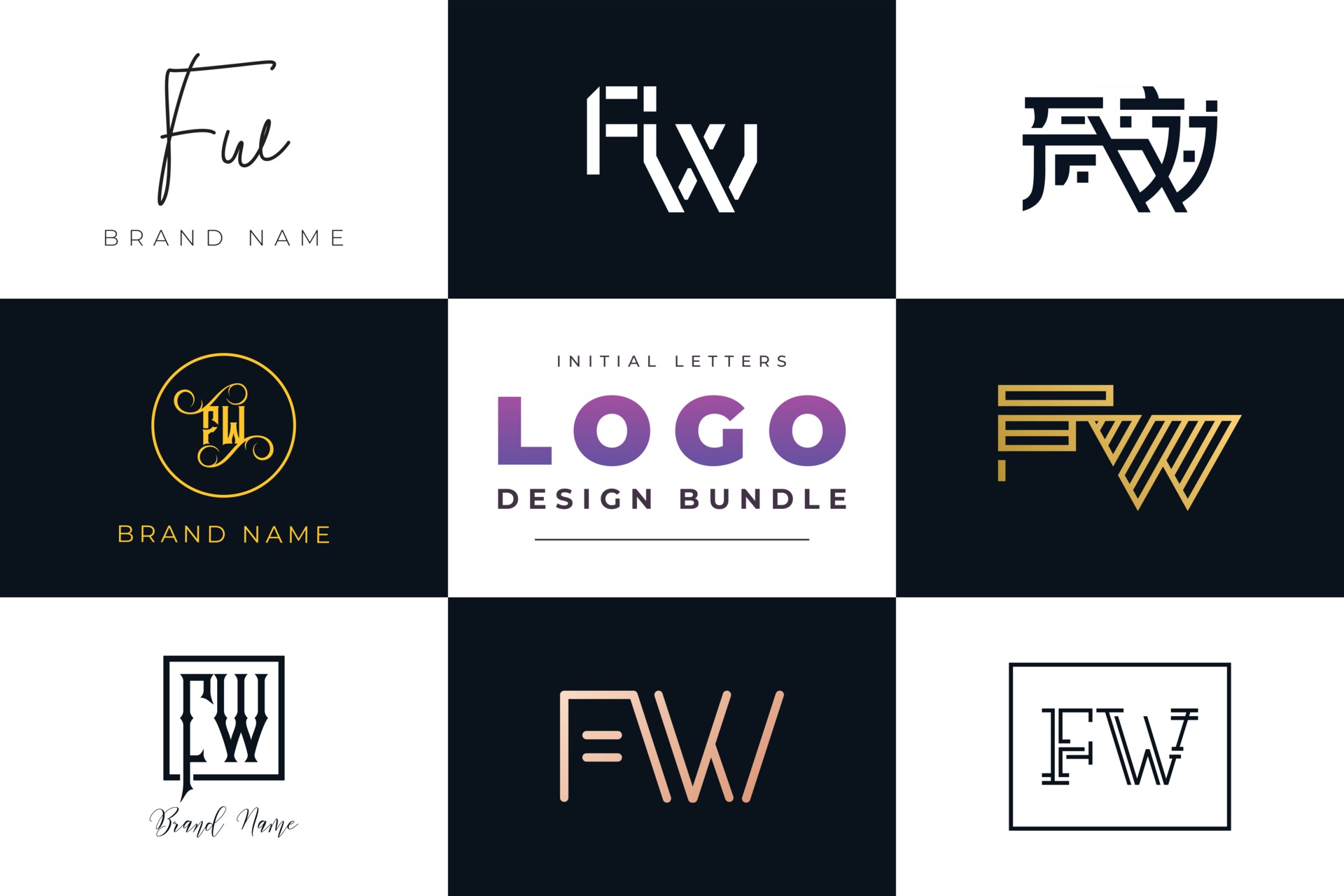 Set of collection Initial Letters FW Logo Design. 2979734 Vector Art at Vecteezy