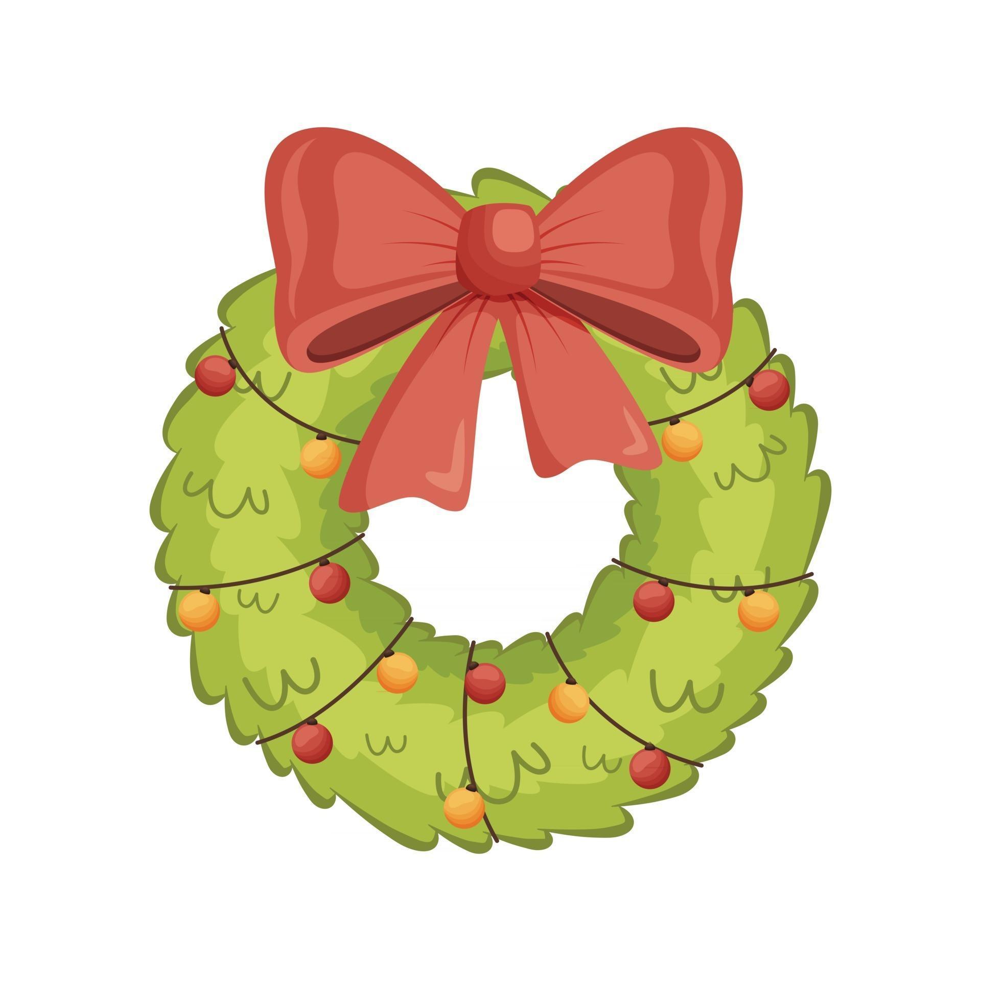 Christmas Wreath With Red Bow 2981792 Vector Art At Vecteezy