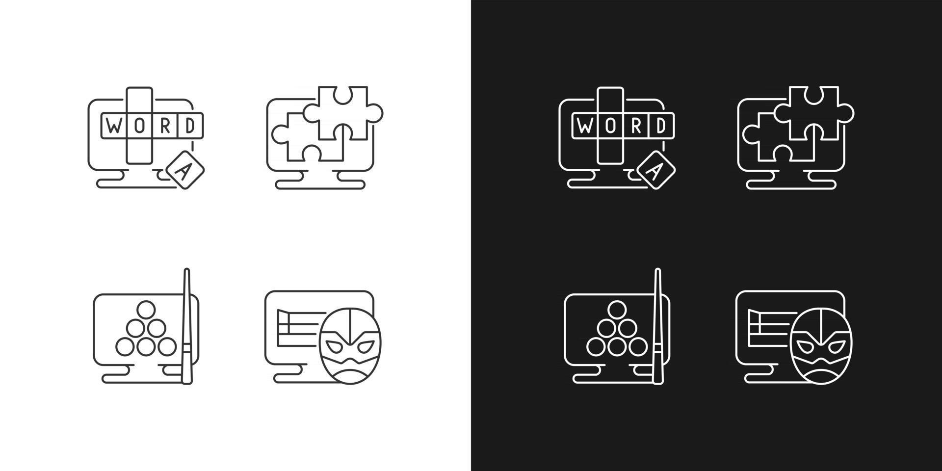 Intellectual game types linear icons set for dark and light mode ...