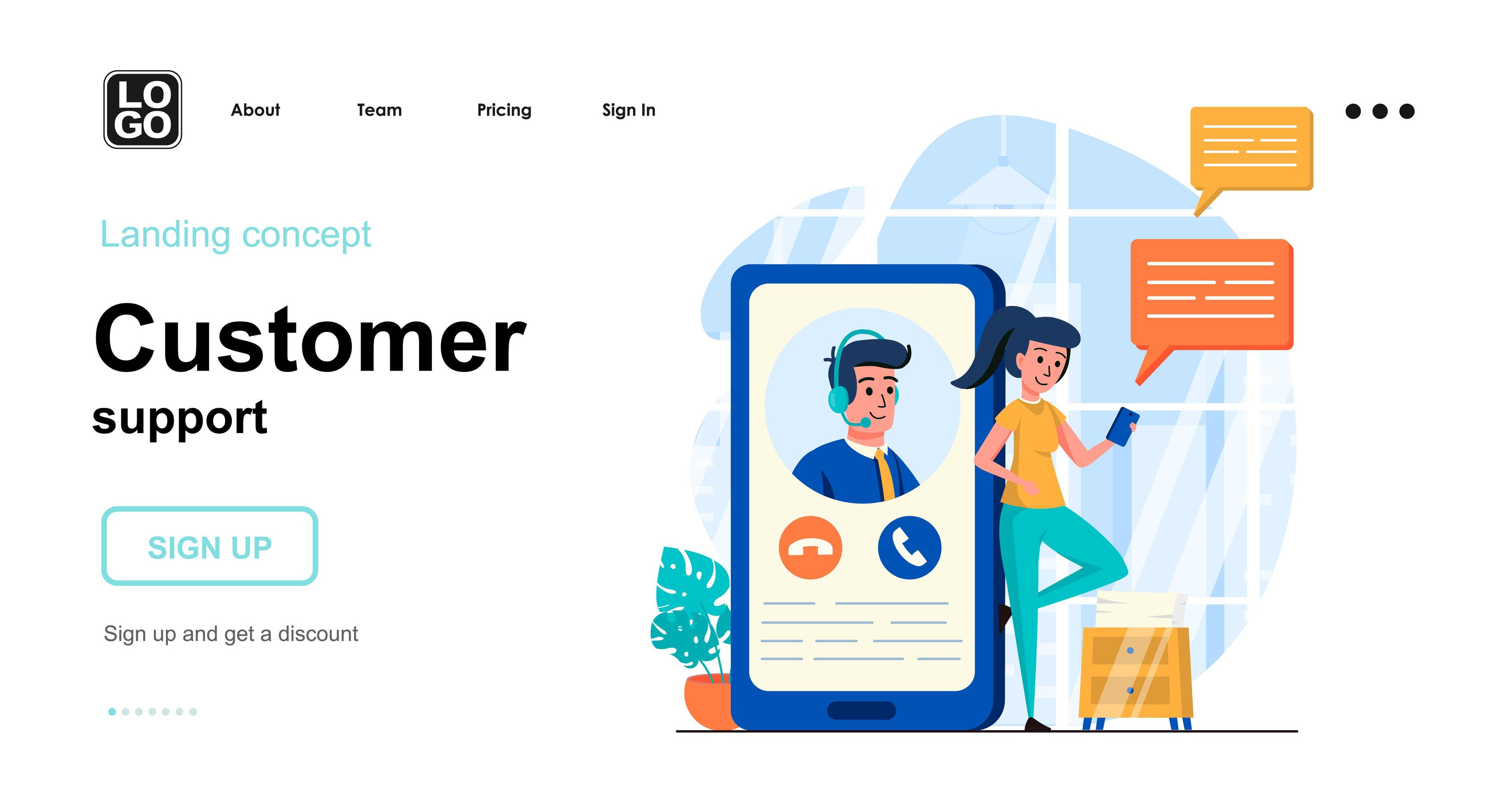 Customer support web concept landing page template 3008703 Vector Art ...