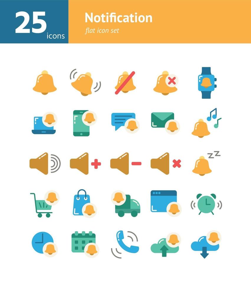 Notification Flat Icon Set 3020075 Vector Art At Vecteezy