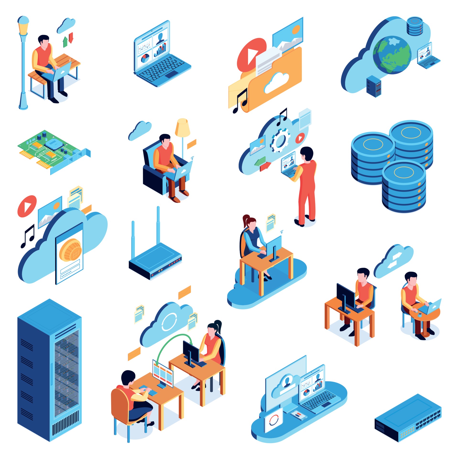 Isometric Data Center Icons Vector Illustration 3020307 Vector Art at ...