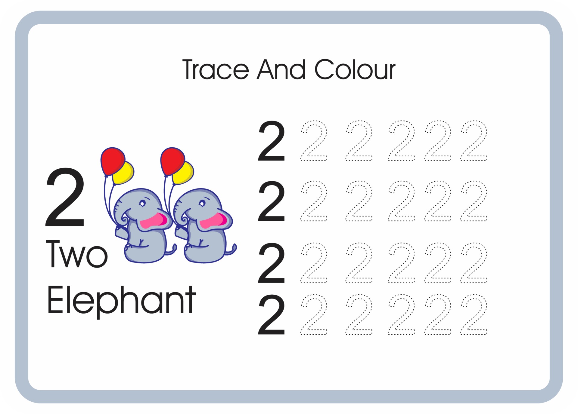 count trace and colour elephant number 2 3032299 Vector Art at Vecteezy