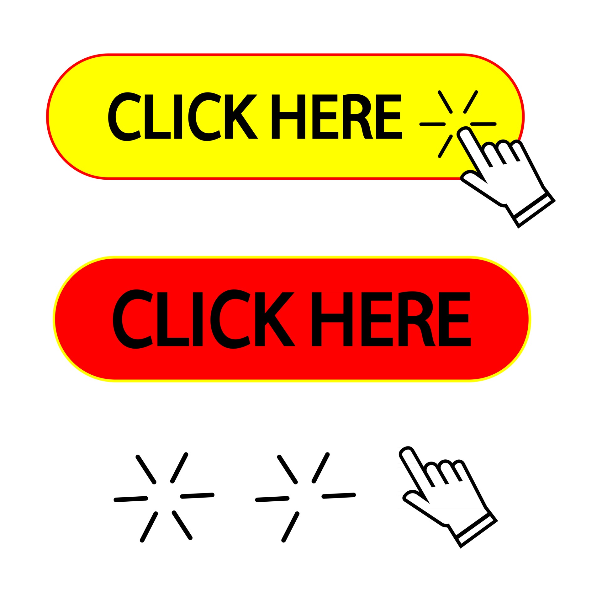 Click here button with hand pointer clicking 3041546 Vector Art at Vecteezy