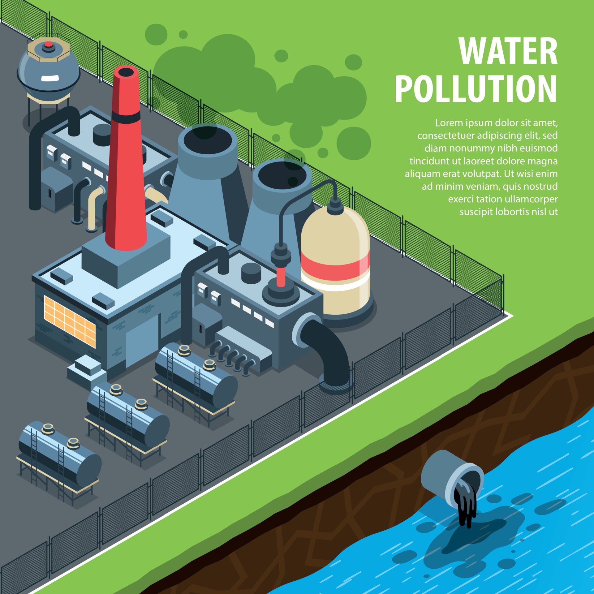 Factory Water Pollution Background Vector Illustration 3044141 Vector ... Factory Water Pollution Background Vector Illustration 3044141 Vector ...