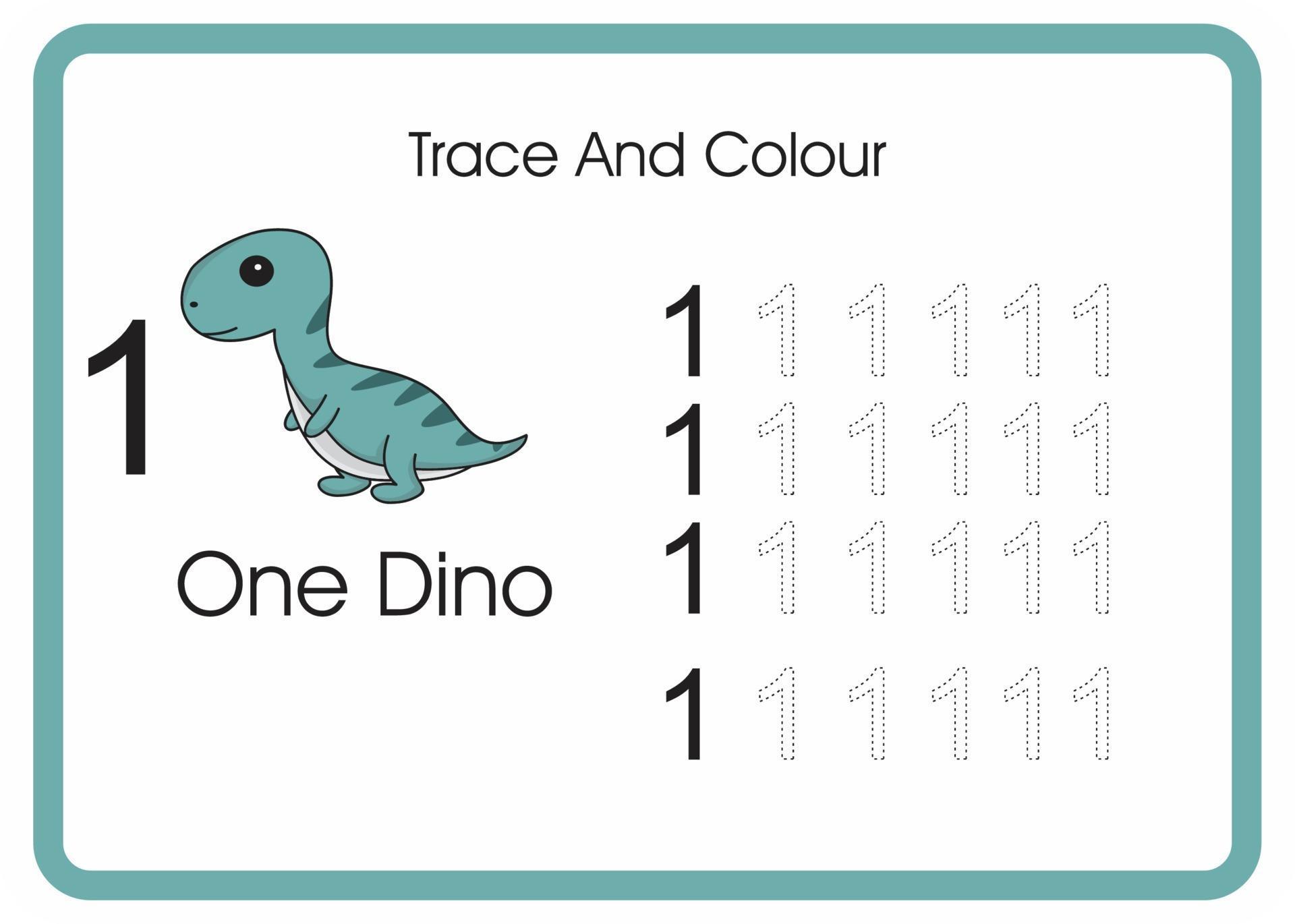 count trace and colour dino number 1 3052824 Vector Art at Vecteezy