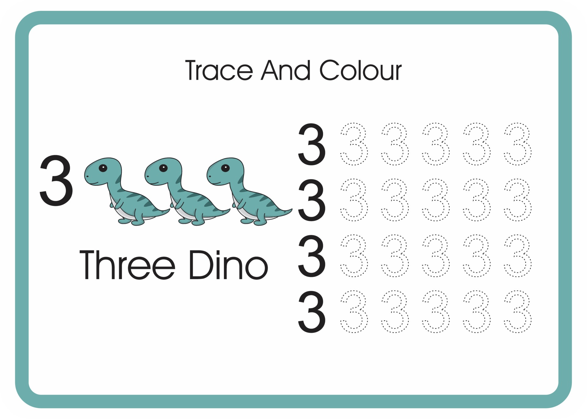 count trace and colour dino number 3 3052830 Vector Art at Vecteezy