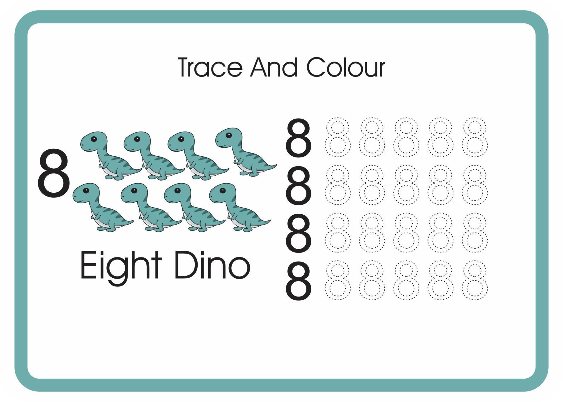 count trace and colour dino number 8 3052832 Vector Art at Vecteezy
