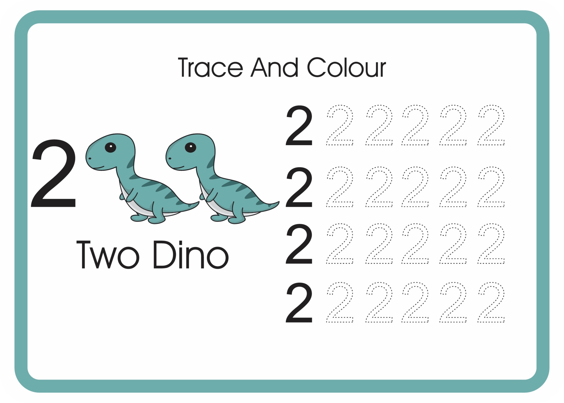 count trace and colour dino number 2 3052834 Vector Art at Vecteezy