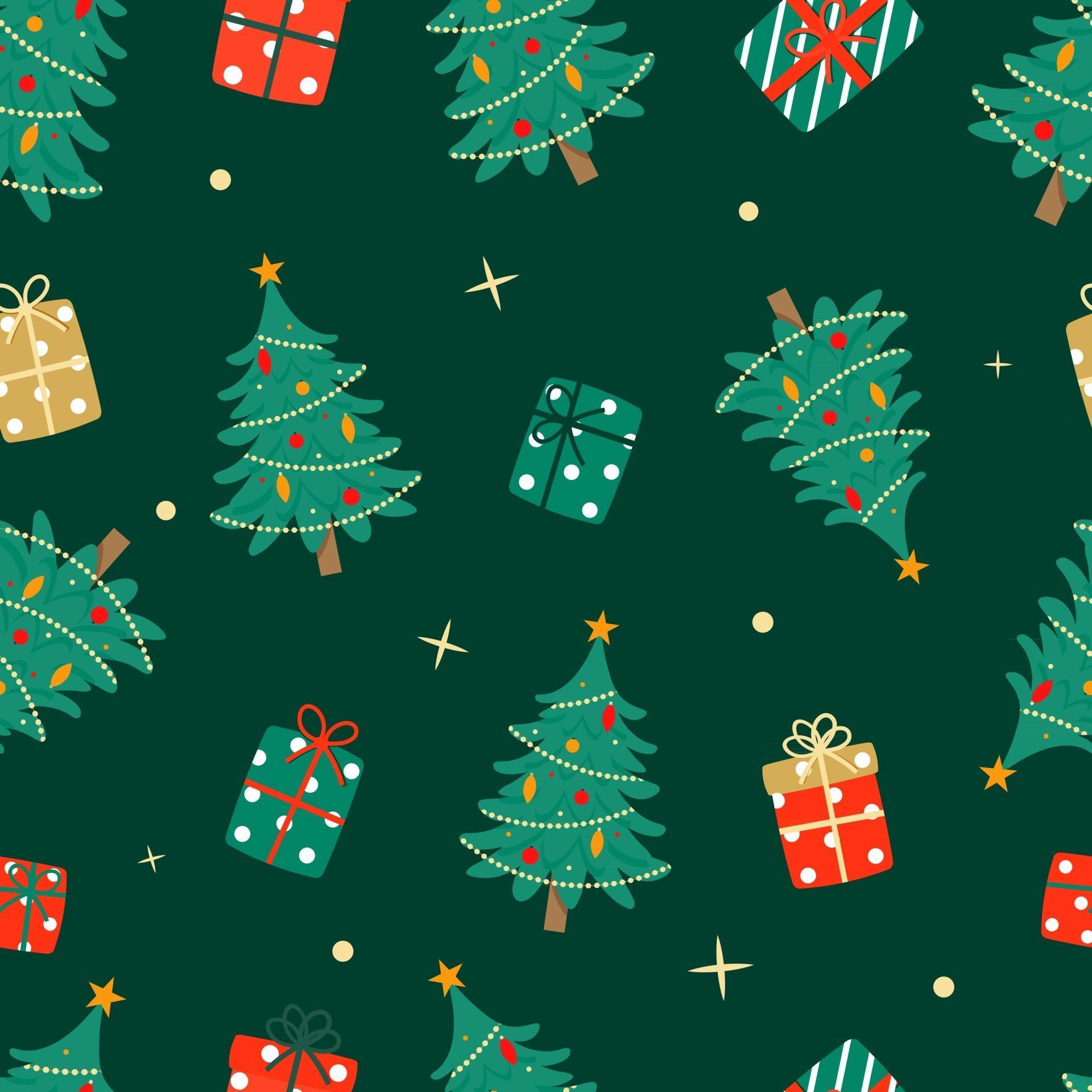 Decorated Christmas Trees and Gifts Seamless Repeat Vector Pattern ...