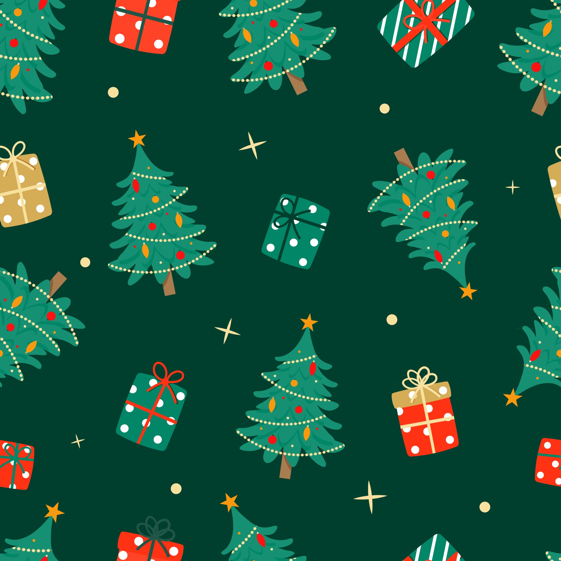 Decorated Christmas Trees and Gifts Seamless Repeat Vector Pattern ...