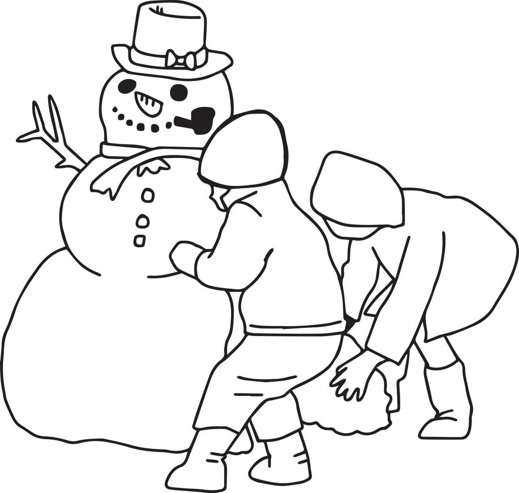 Building A Snowman Clipart Black And White