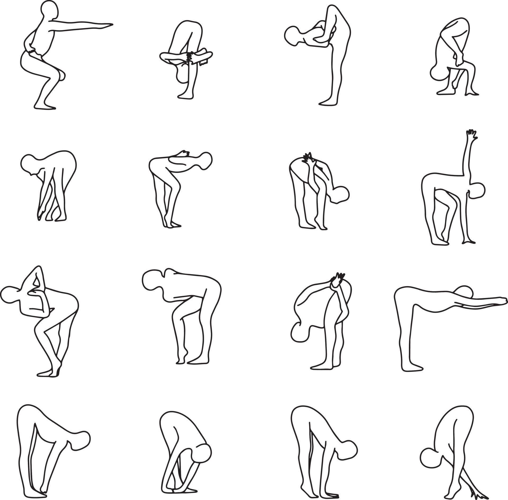 Yoga Poses Vector Illustration Outline Sketch Hand Drawn 3057918 Vector
