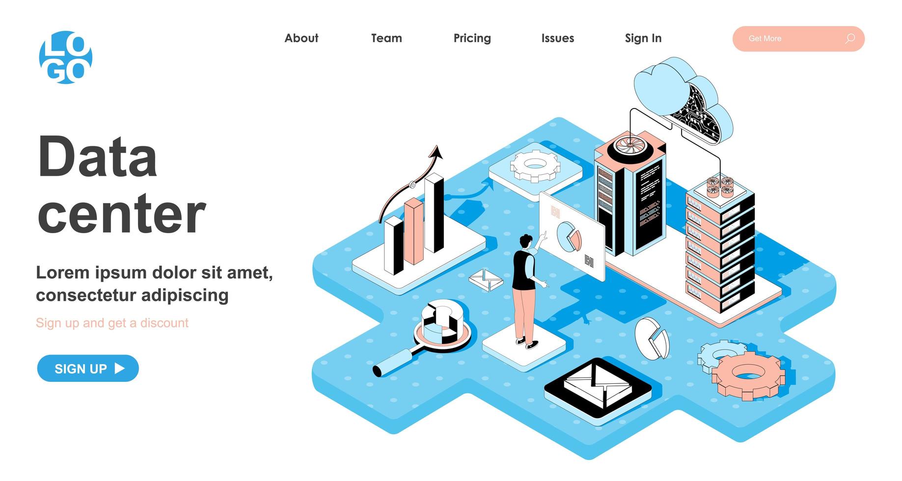 Data center isometric concept for landing page 3061230 Vector Art at ...