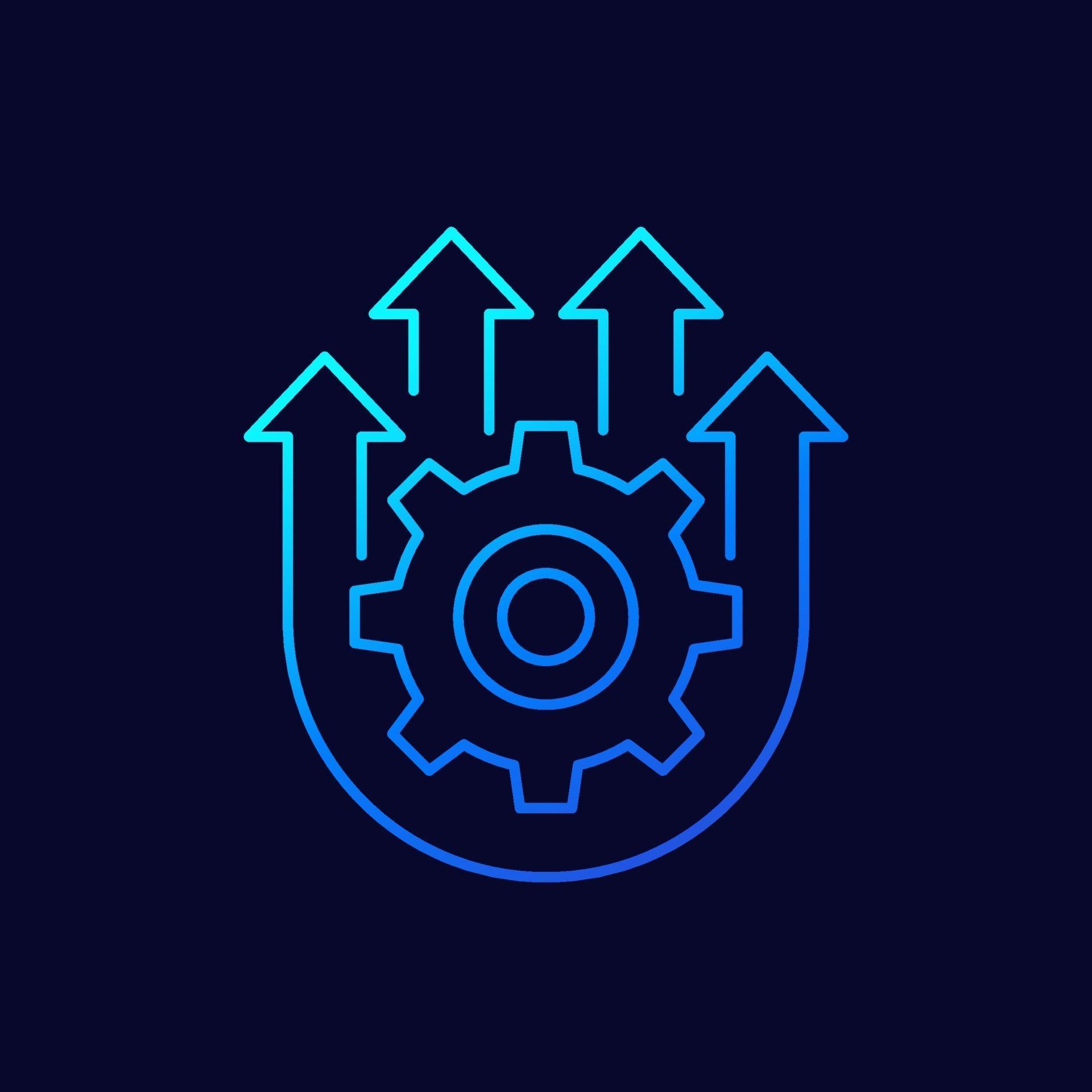 Integration, optimization line icon with gear and arrows, vector ... Integration, optimization line icon with gear and arrows, vector ...