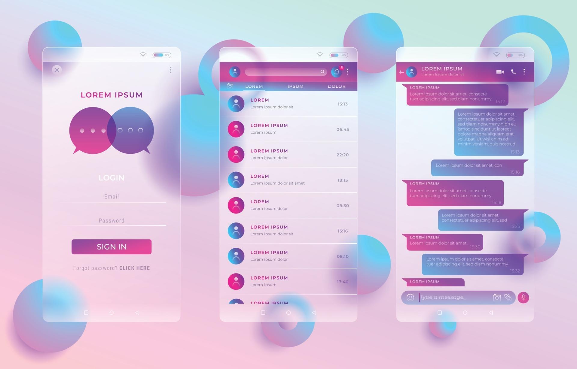 Mobile Messenger Application Template in Glassmorphism 3072977 Vector ...