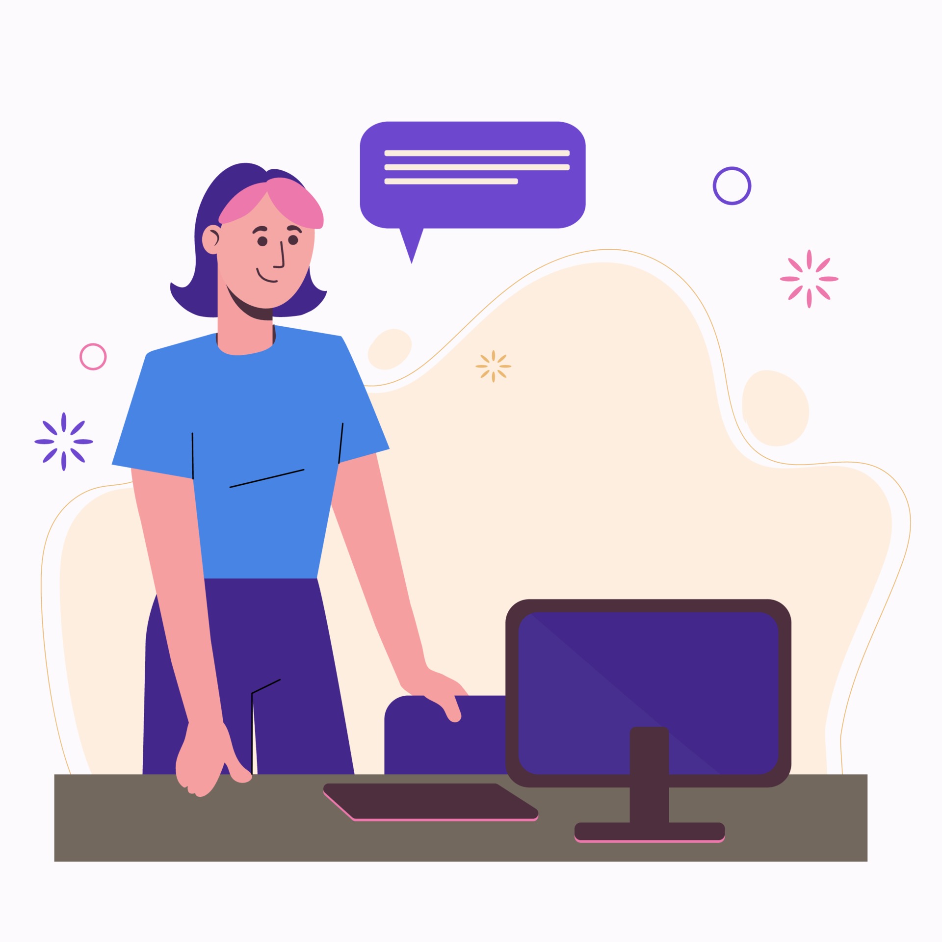 Girl secretary at his workplace. Flat style illustration. 3073623 ...