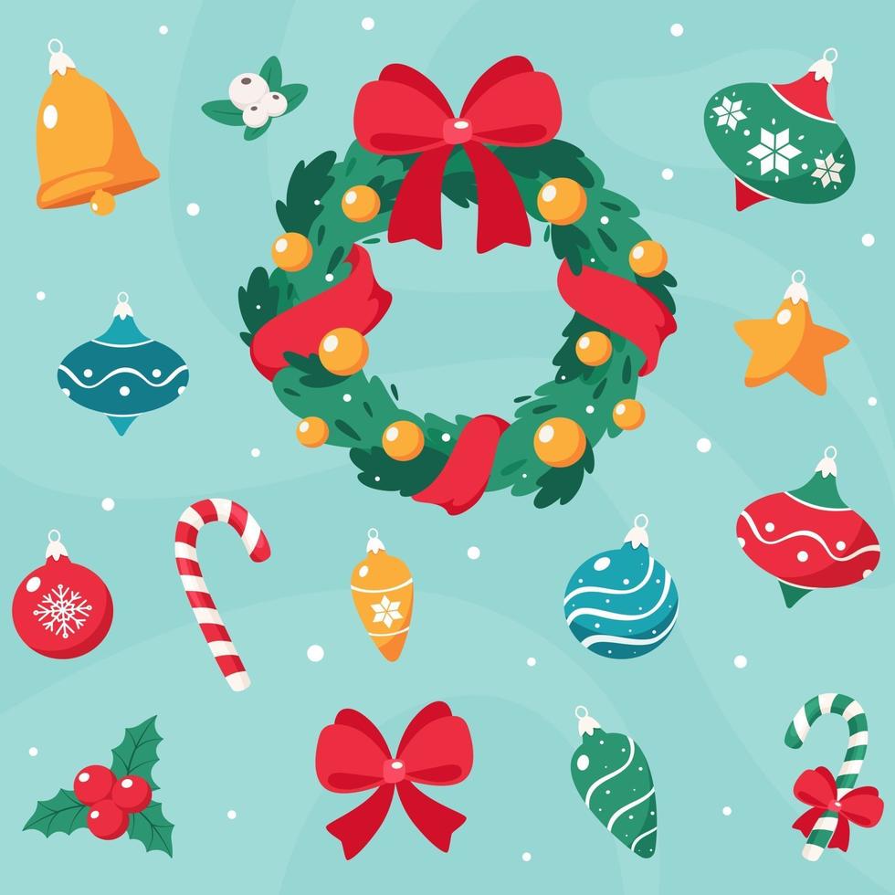 Merry Christmas card. Christmas decorations collection. 3079181 Vector ...