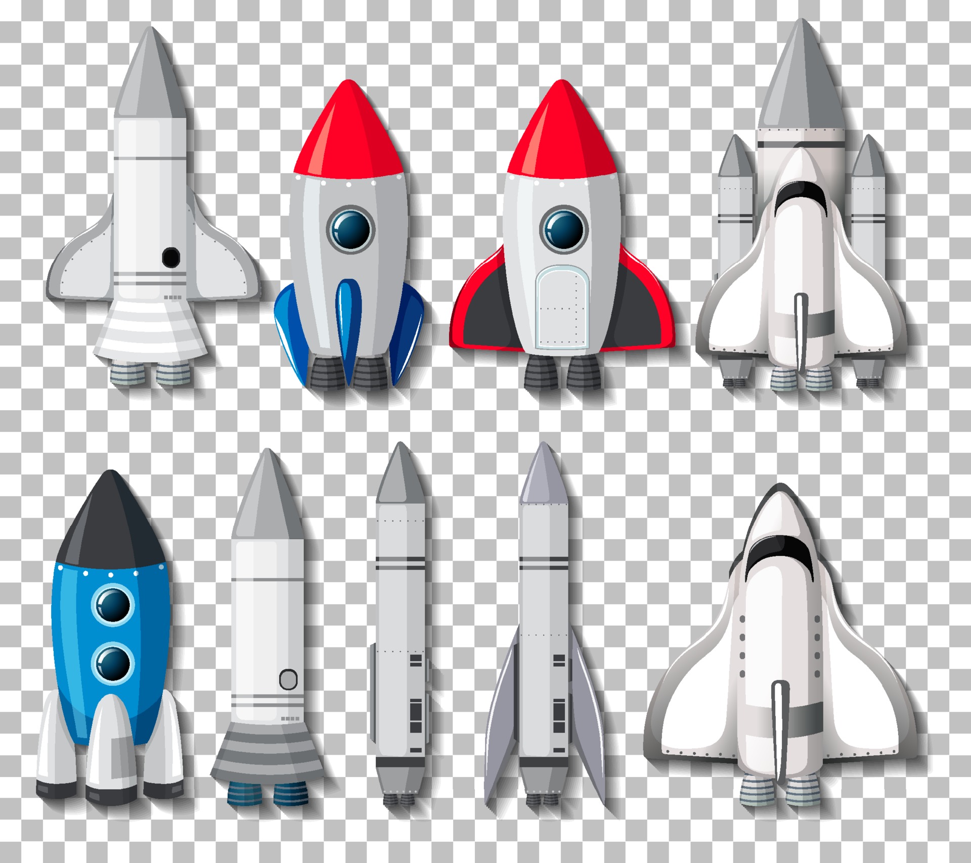 Set of different rockets and spaceships 3096676 Vector Art at Vecteezy