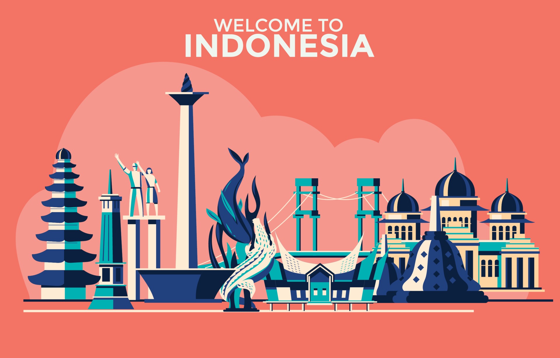 Welcome To Indonesia Landmark Collection 3098563 Vector Art At Vecteezy