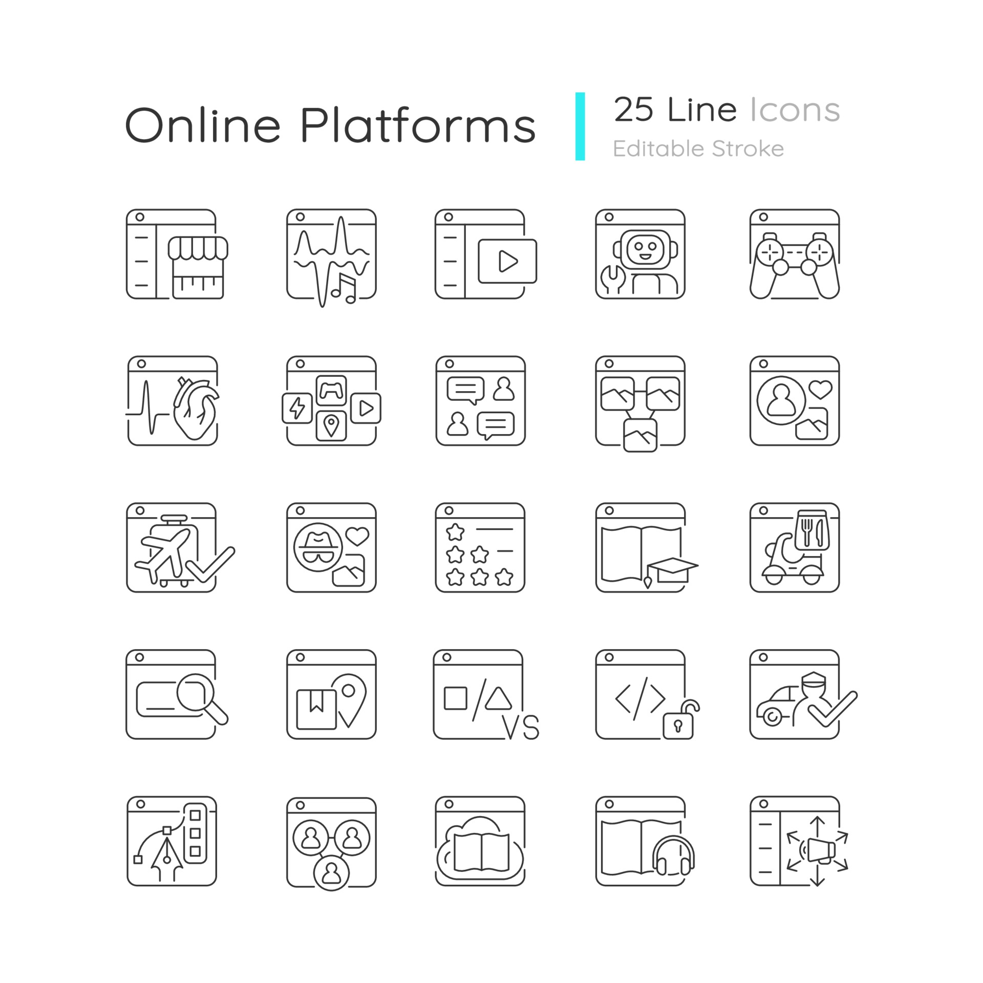 Online platforms linear icons set 3117916 Vector Art at Vecteezy