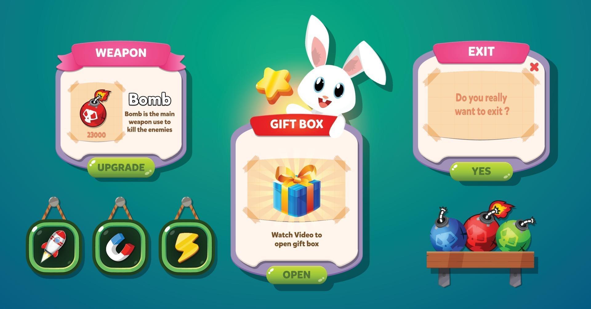 Casual Game UI menu pop up buttons 3132285 Vector Art at Vecteezy