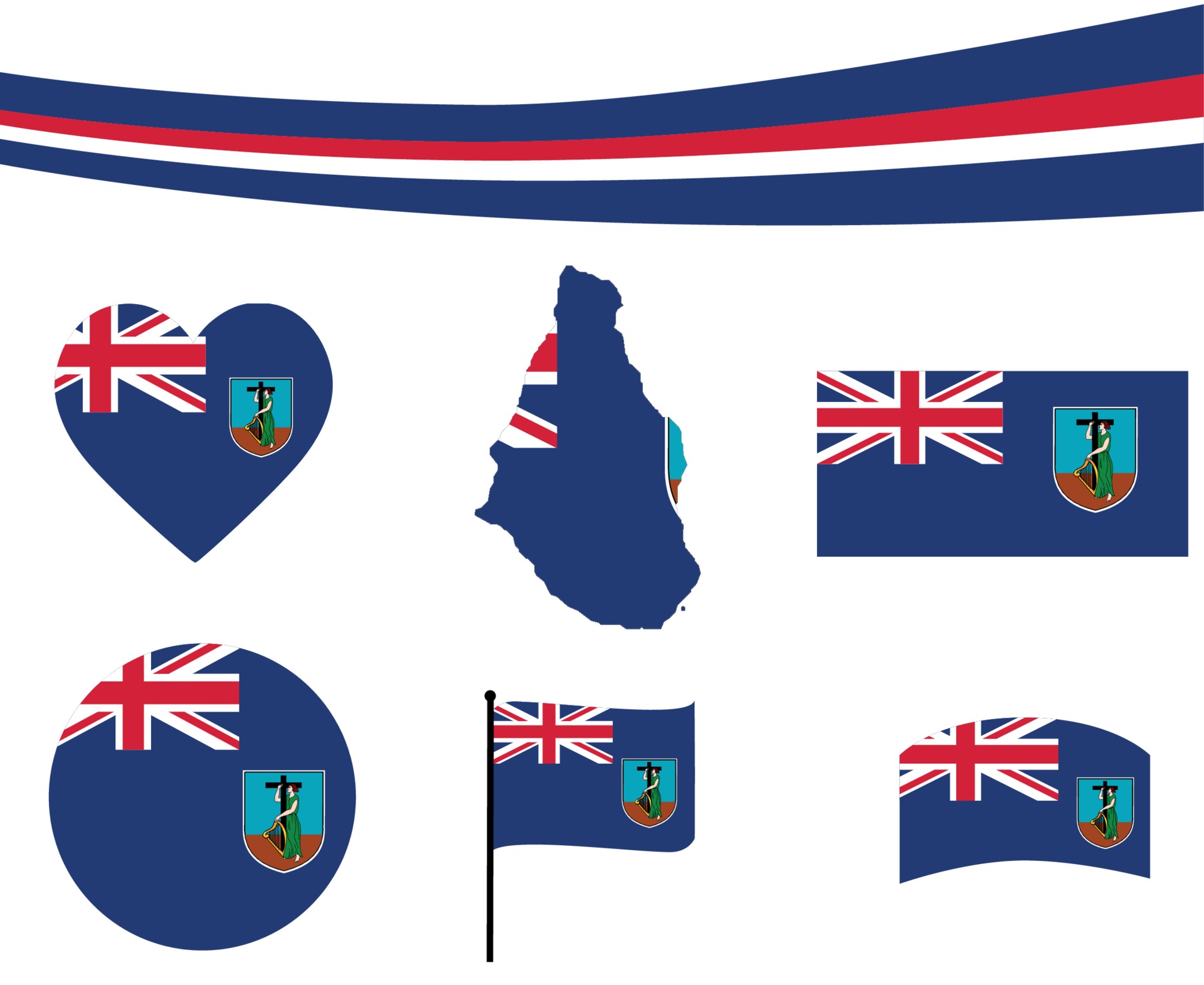 Montserrat Flag Map Ribbon Heart Icons Vector Illustration Abstract
