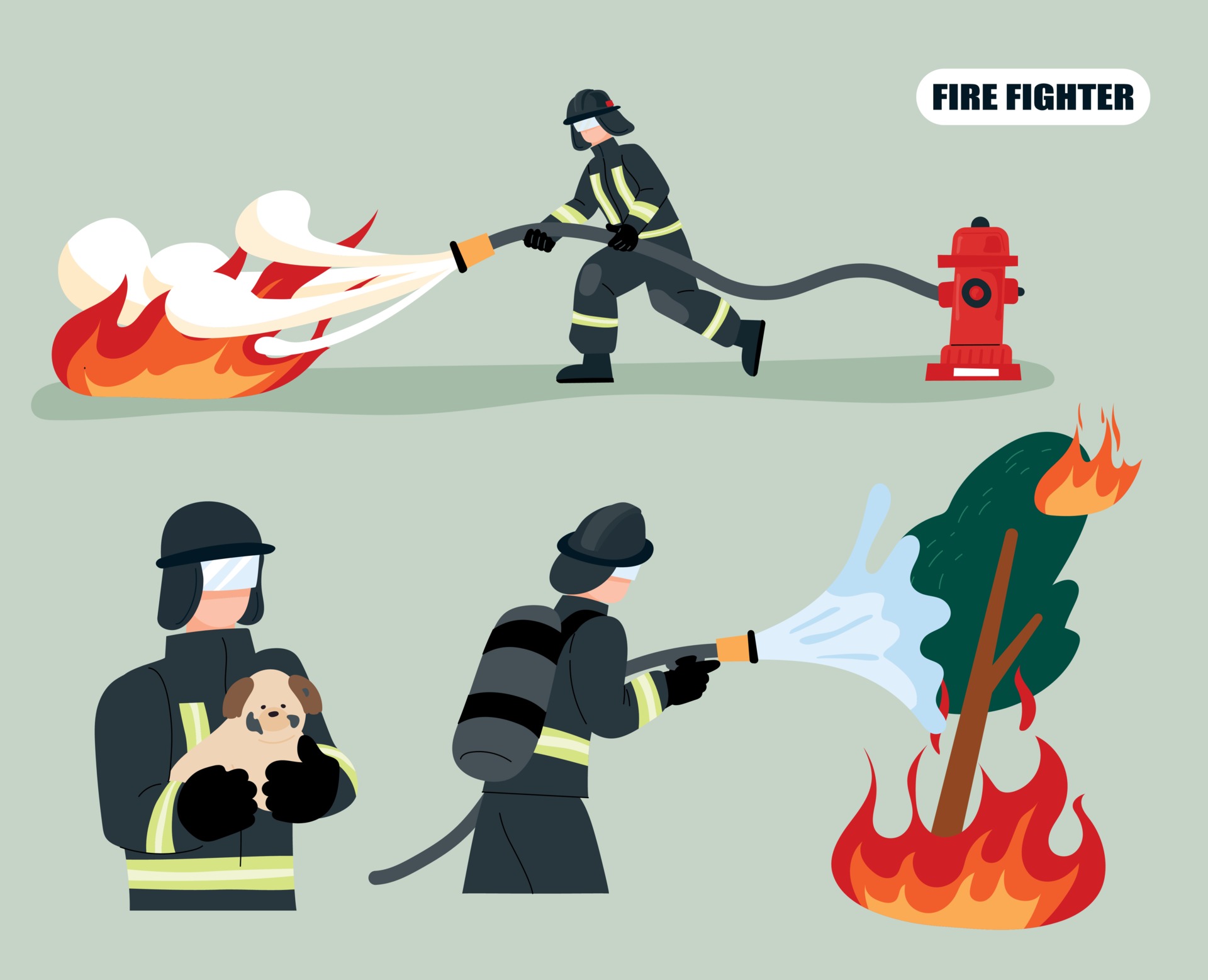 Firefighters Putting Out Fires Clip Art