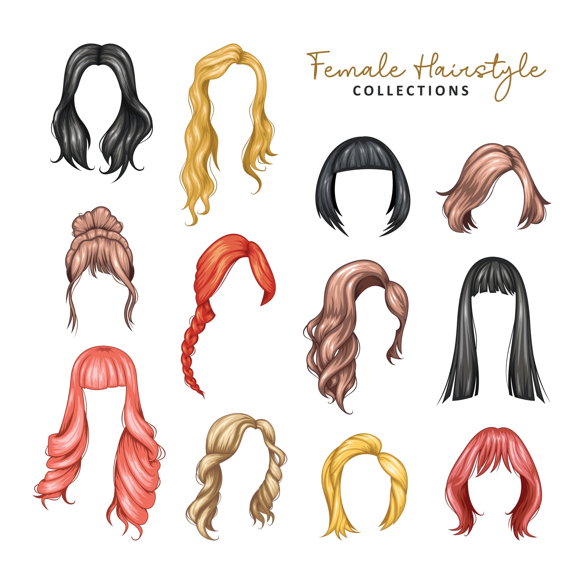 Set Of Variety Women Hairstyles 3151091 Vector Art At Vecteezy