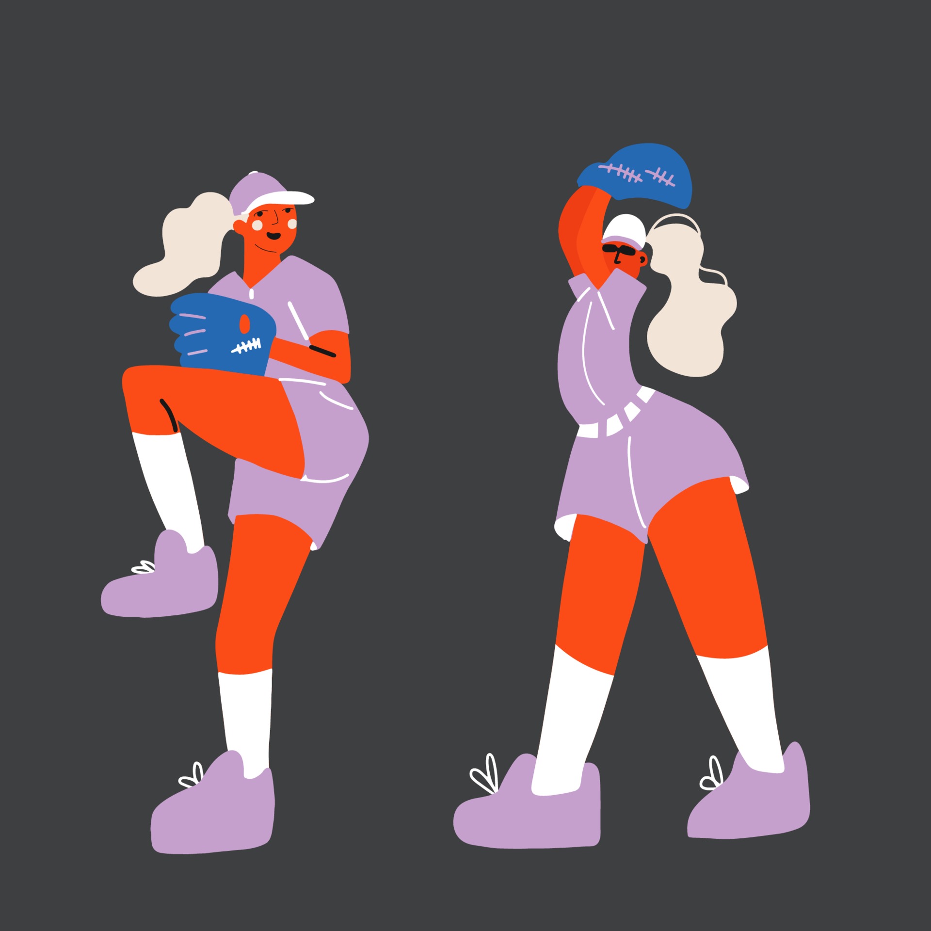 Baseball Softball Player Characters Sports Woman Playing Baseball