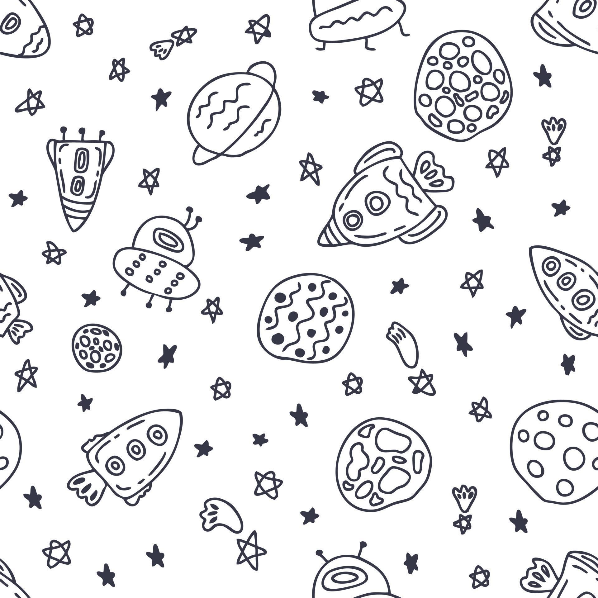 Doodle vector seamless pattern of rockets and planets in space 3171183 ...