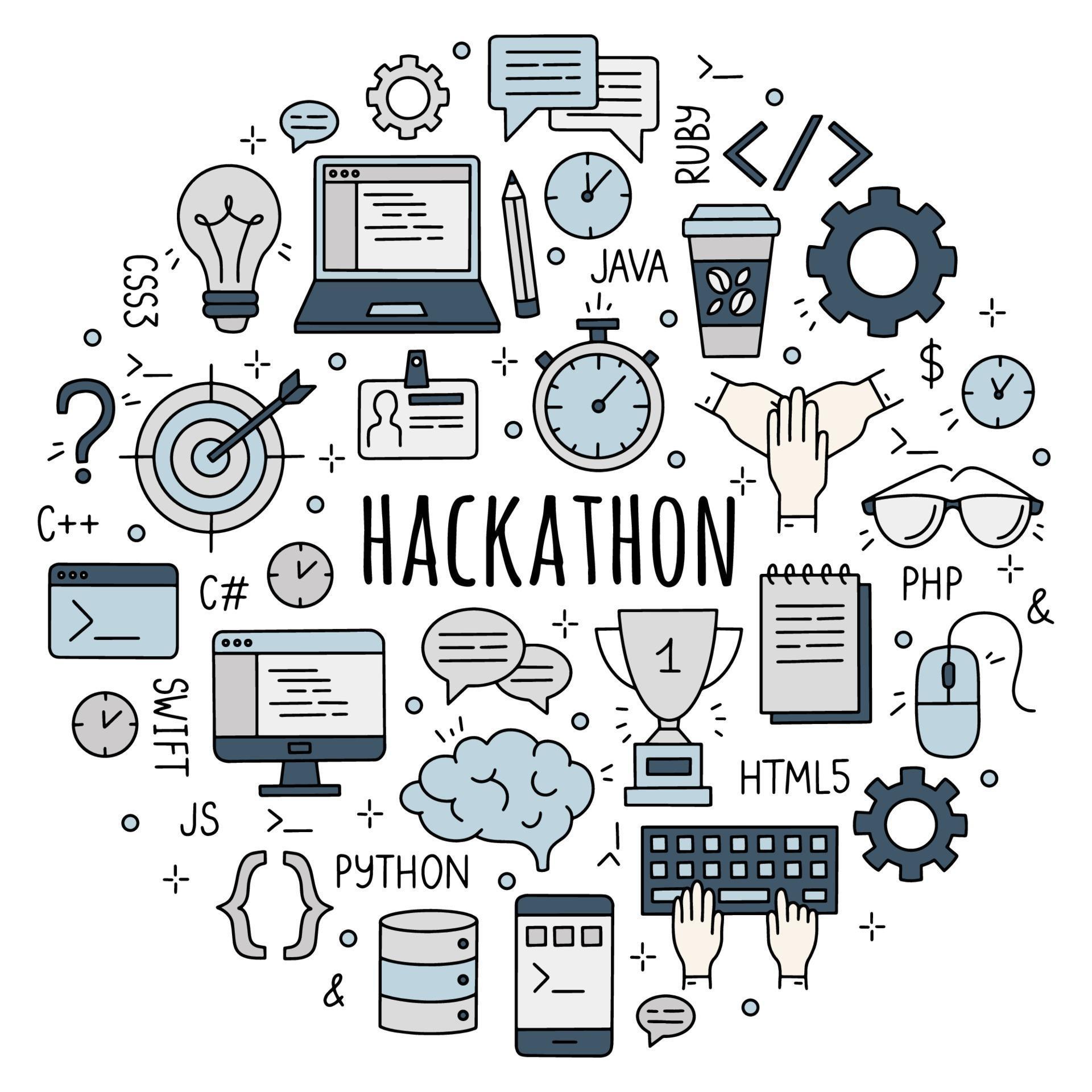 Hackathon and datathon set of doodle style icons. 3175266 Vector Art at ...