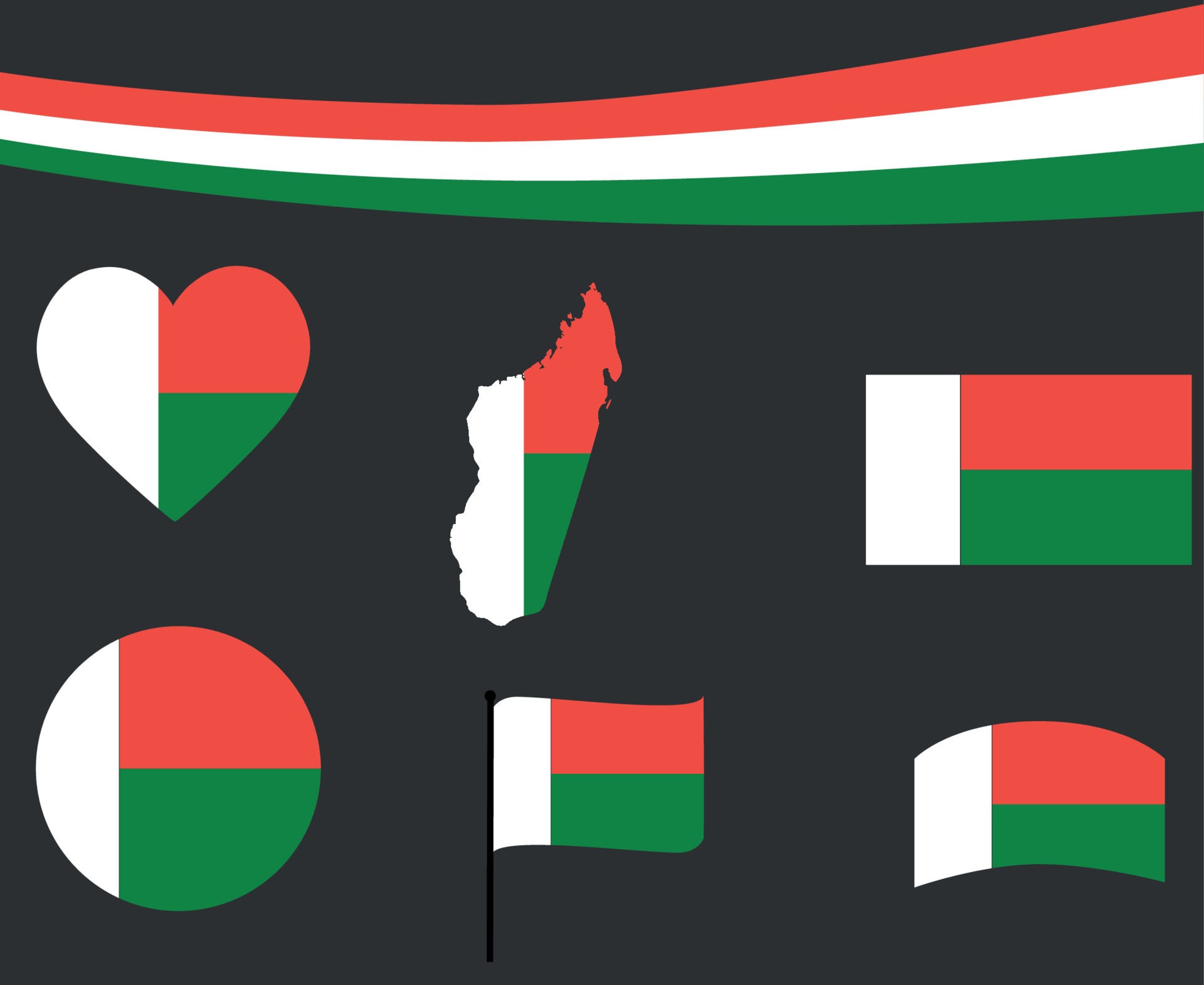 Madagascar Flag Map Ribbon Heart Icons Vector Illustration Abstract