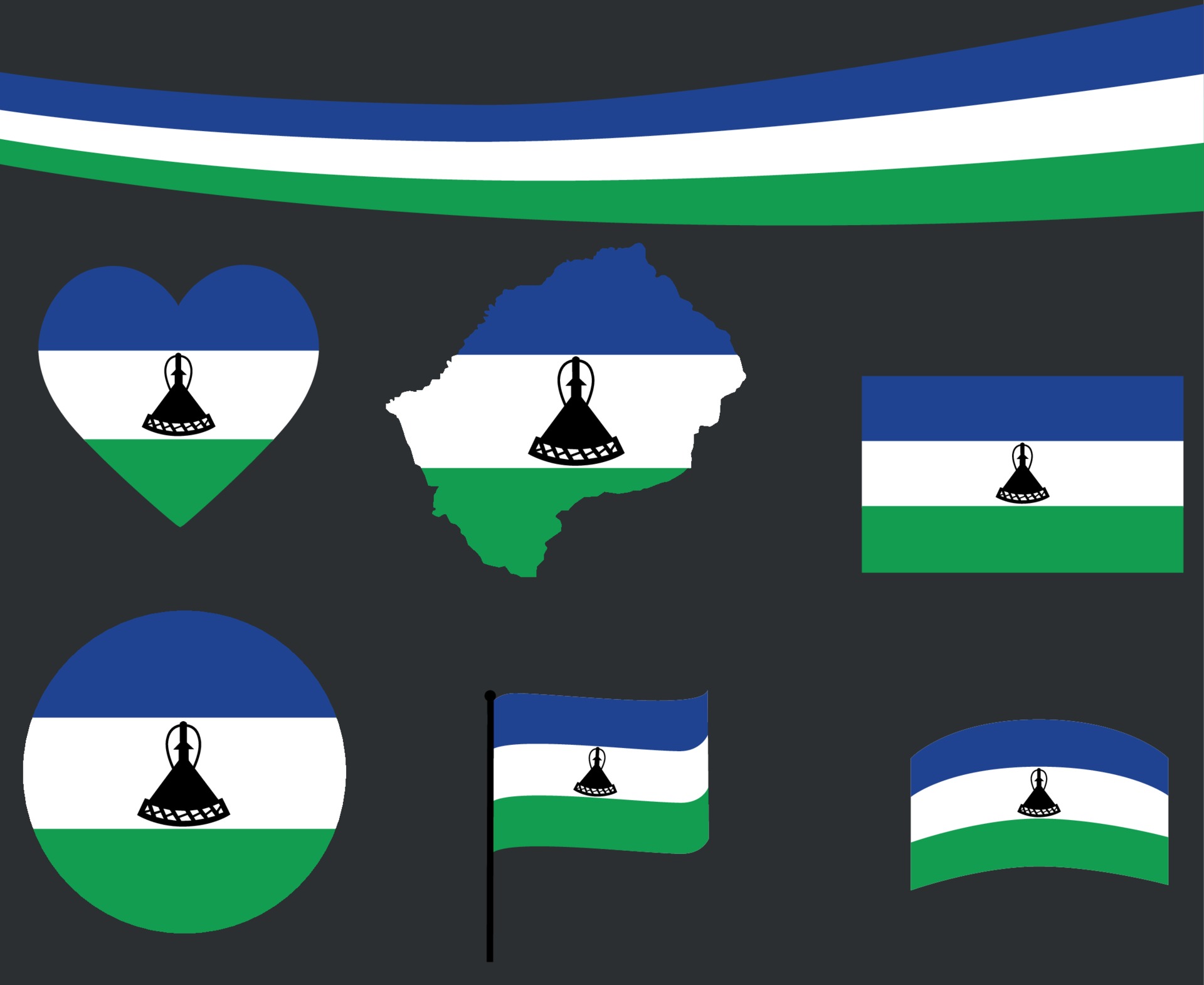 Lesotho Flag Map Ribbon And Heart Icons Vector Illustration Abstract