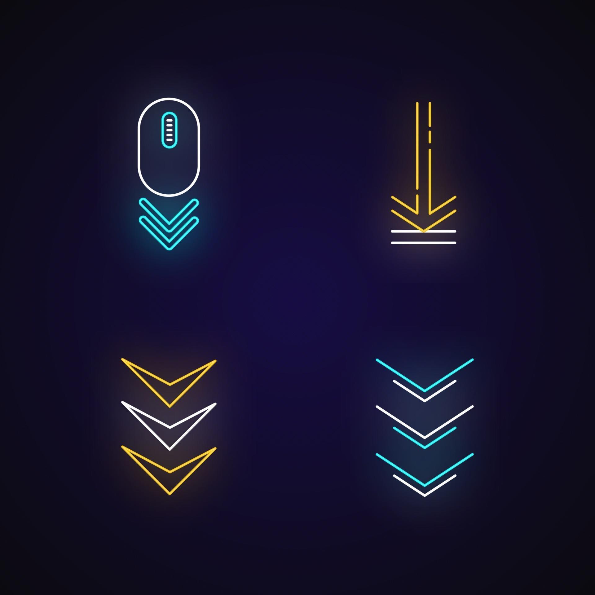 Scrolling down and uploading indicators neon light icons set 3189581 Vector Art at Vecteezy