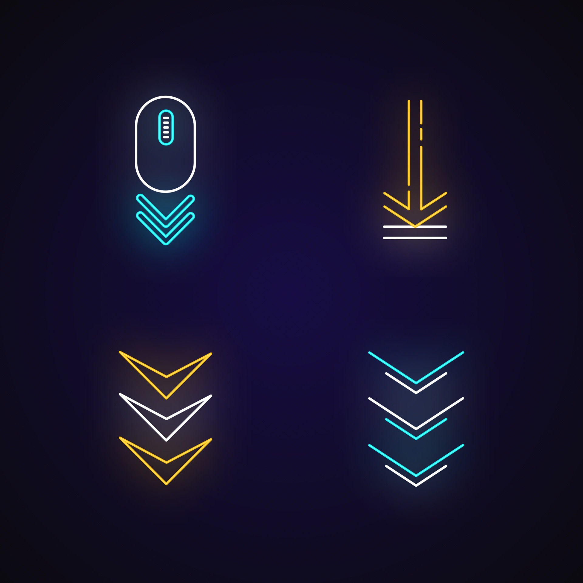 Scrolling down and uploading indicators neon light icons set 3189581 Vector Art at Vecteezy