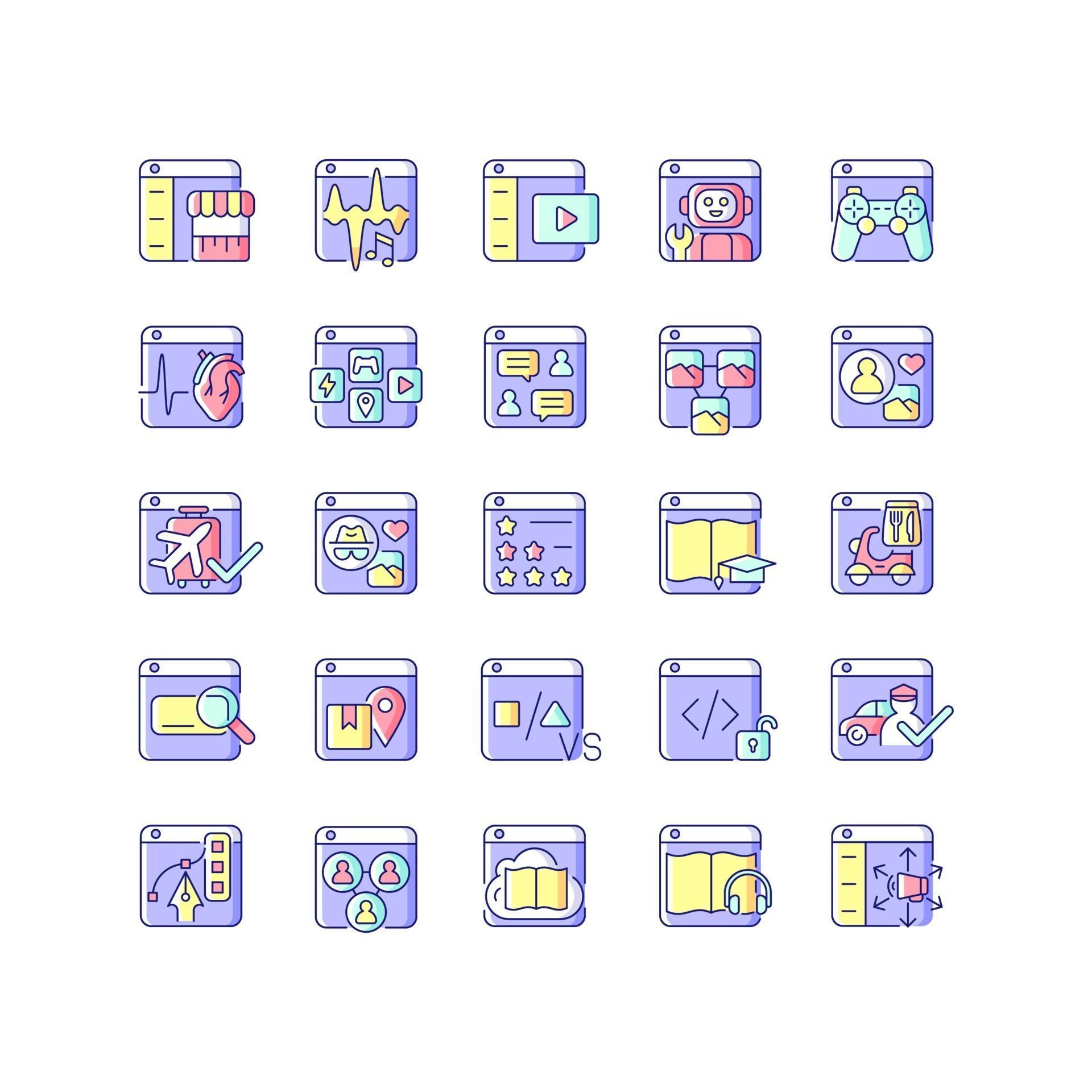 Online platforms RGB color icons set 3189602 Vector Art at Vecteezy