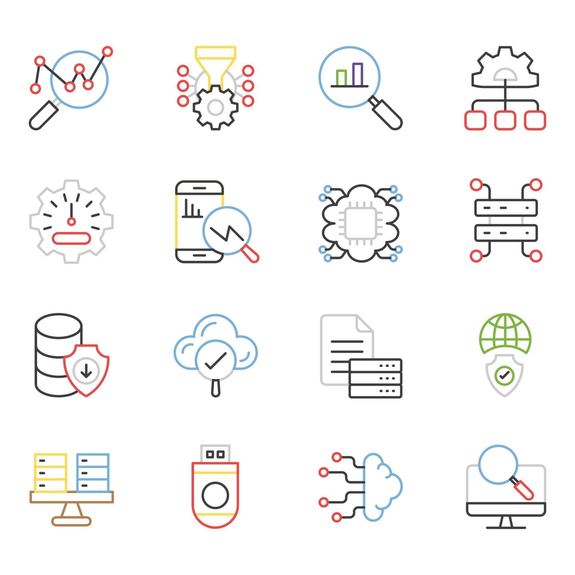 Big Data and Science Colored Line Icons 3203563 Vector Art at Vecteezy