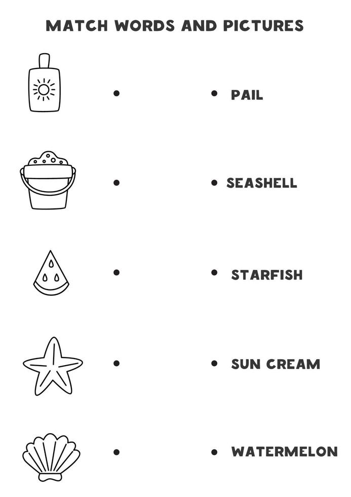 Matching summer elements and words. Educational game for kids. 3205793 ...