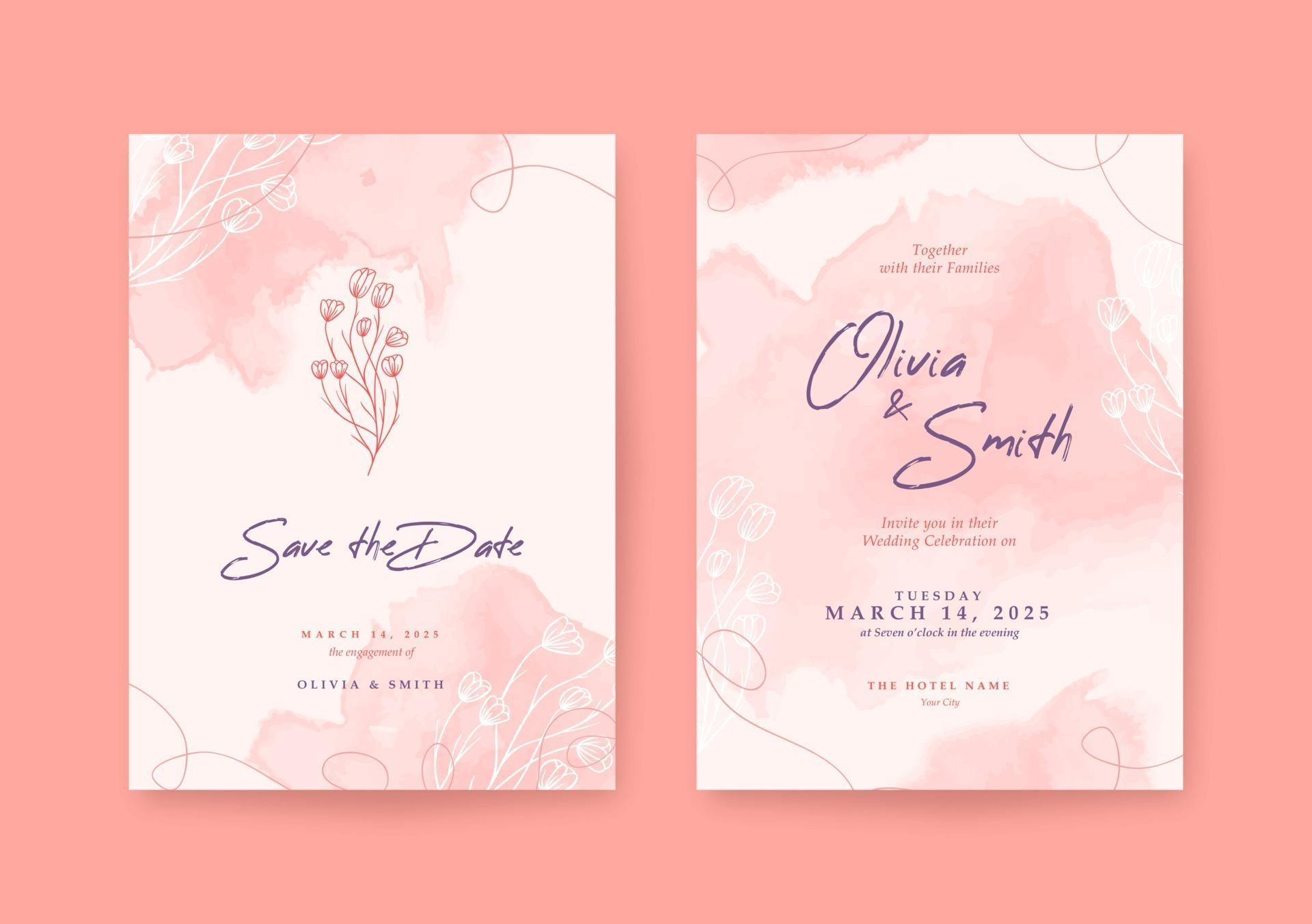 Romantic And Sweet Wedding Invitation With Watercolor Background