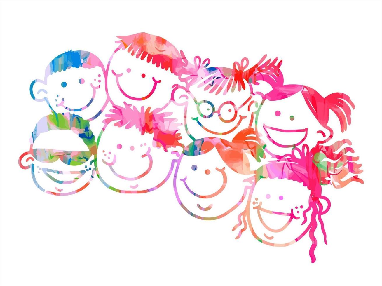 Happy Doodle Watercolor Kids Faces 3220288 Vector Art at Vecteezy
