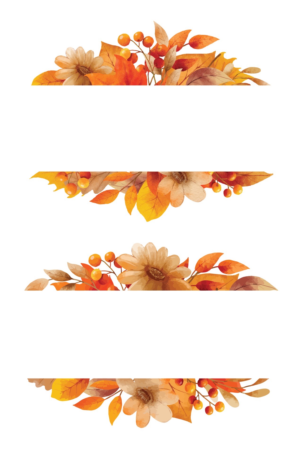 Autumn Flower And Leaves Watercolor Style Wreaths And Frame Border