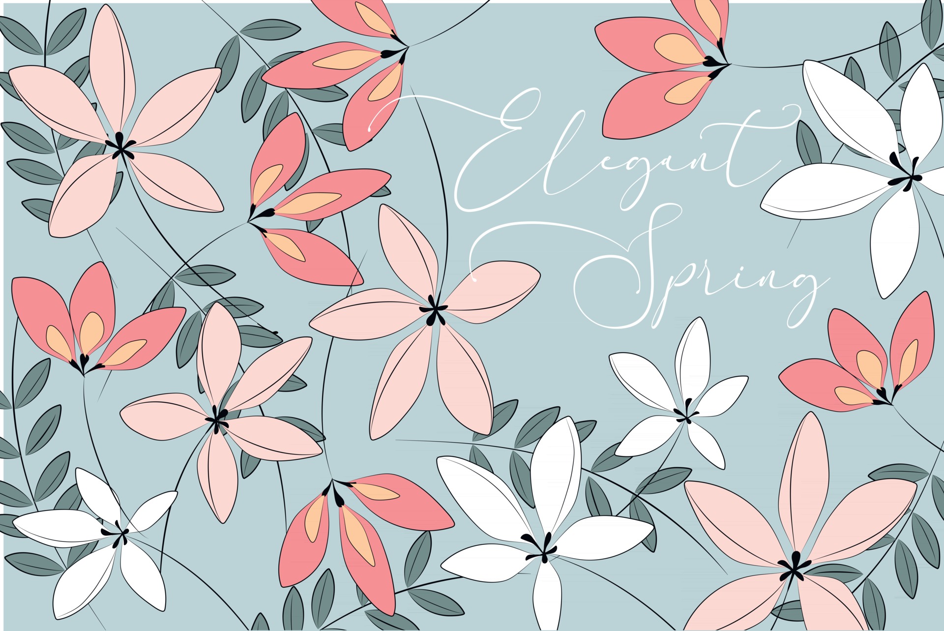 Elegant Spring Background with Flowers and Leaves 3226107 Vector Art at ...