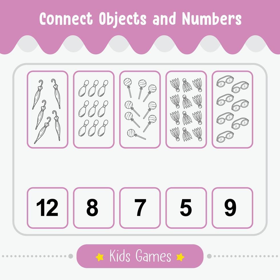 Game for Kids to Connect Objects and numbers educational worksheet ...