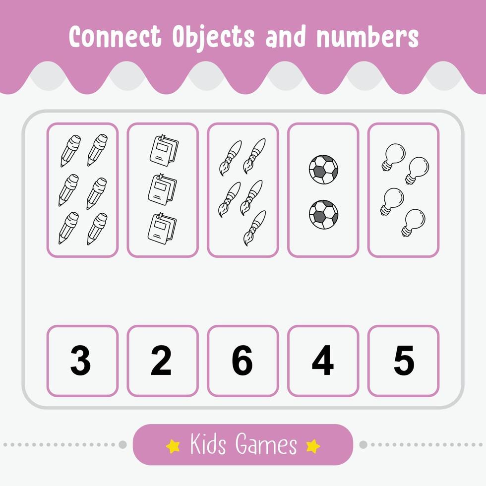 Game for Kids to Connect Objects and numbers educational worksheet ...