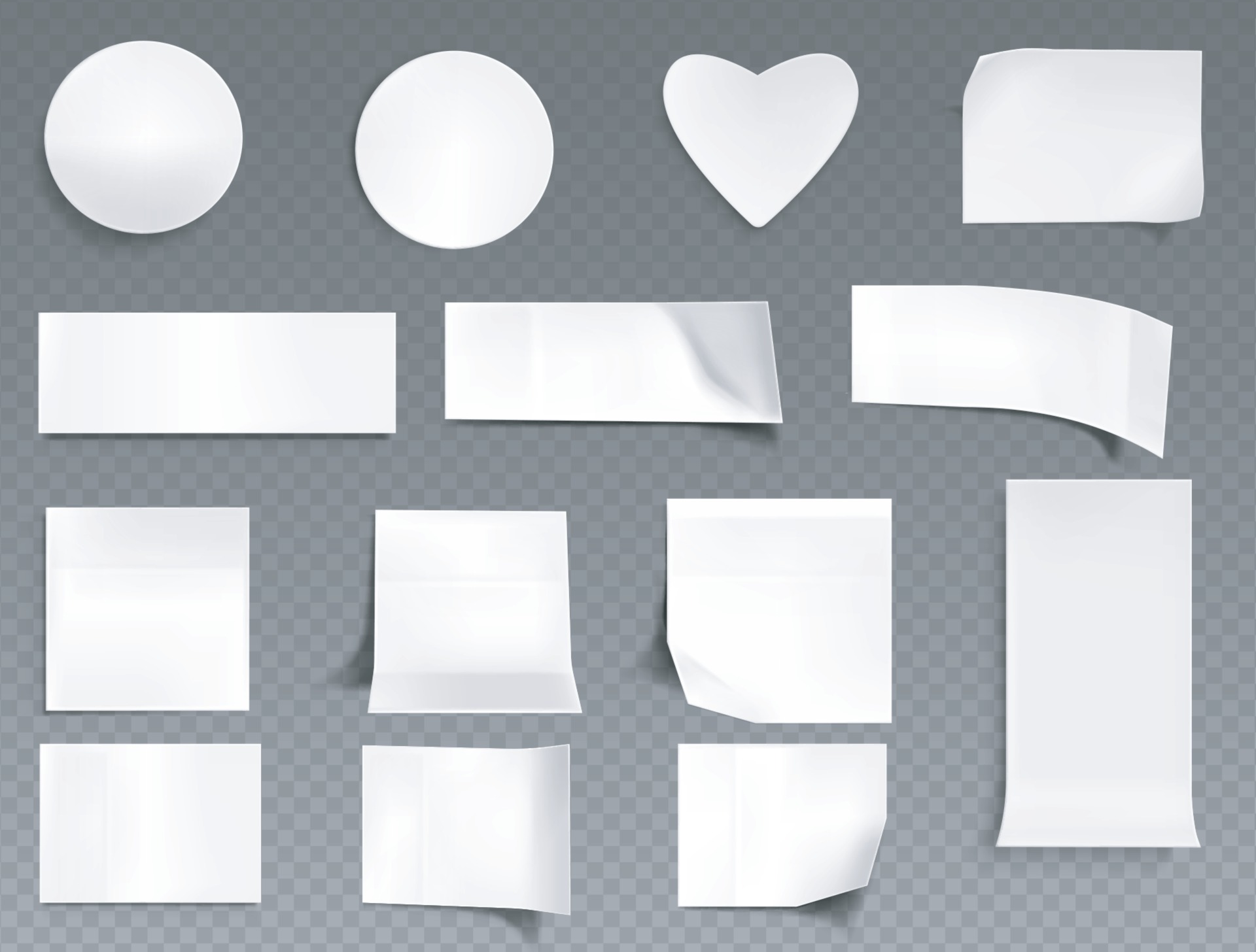 Set Of White Paper Stickers On Transparent Background. Vector Eps 10 